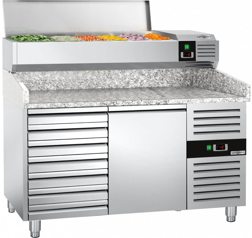 Refrigerated pizza tables with gray granite and stainless steel ...